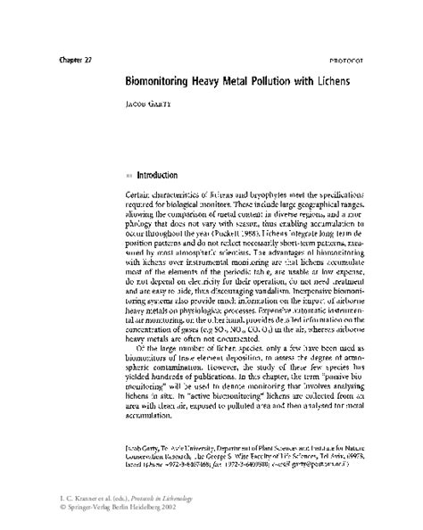 Pdf Biomonitoring Heavy Metal Pollution With Lichens