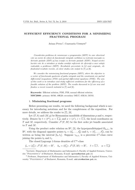 Pdf Sufficient Efficiency Conditions For A Minimizing Fractional Program