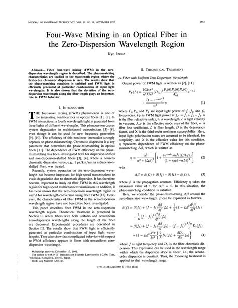 Pdf Four Wave Mixing In An Optical Fiber In The Zero Dispersion Wavelength Region
