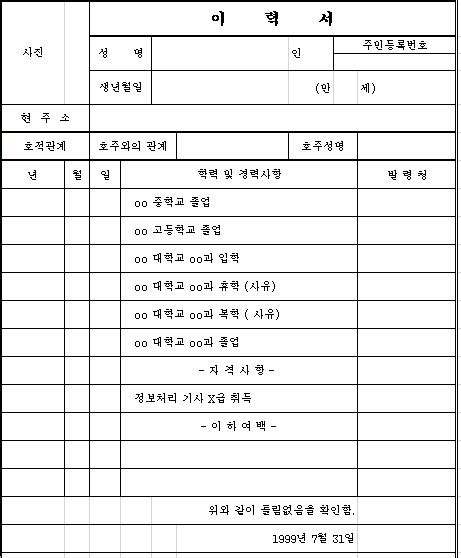 이력서 기본양식 다운로드이력서 양식 무료 다운로드기본이력서 양식 Hwp 다운엑셀 이력서 무료양식 네이버 블로그