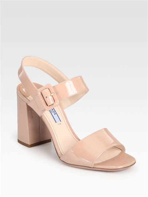 Prada Patent Leather Double Strap Sandals In Nude Natural Lyst