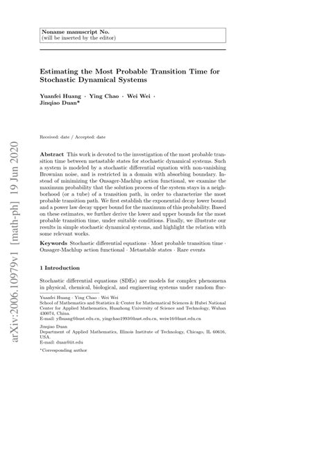 Pdf Estimating The Most Probable Transition Time For Stochastic