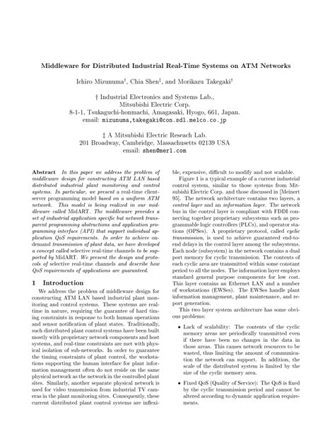 Pdf Middleware For Distributed Industrial Real Time Systems On Atmnetworks