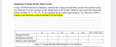 solved part 3 voltage divider biasconsider the given