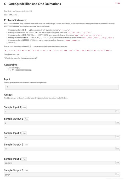 Atcoder Beginner Contest 171 Cone Quadrillion And One Dalmatians