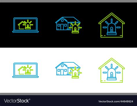 Set Line Smart House And Alarm Laptop With Smart Vector Image