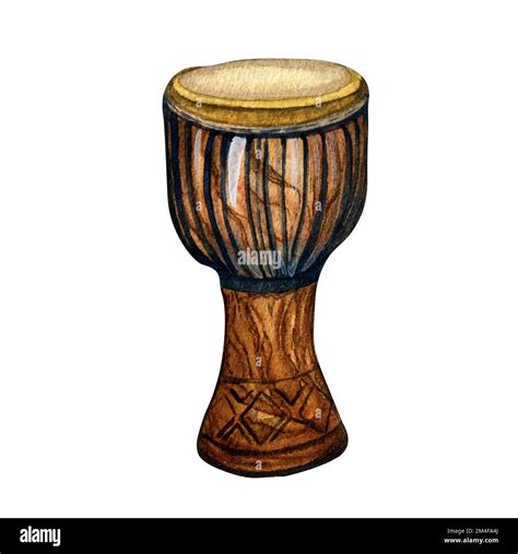 Djembe Percussion Musical Instrument Watercolor Illustration Isolated