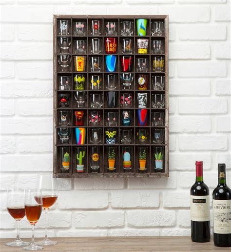 Rustic Wood Shot Glasses Display Case 56 Compartments J Jackcube Design