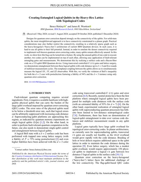 Pdf Creating Entangled Logical Qubits In The Heavy Hex Lattice With