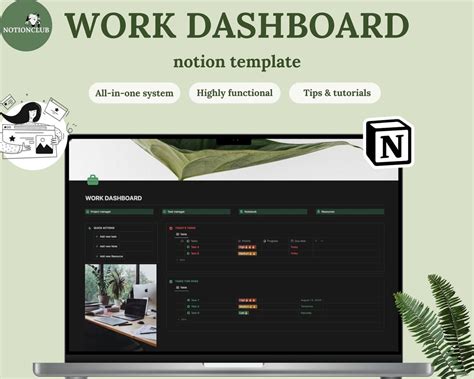 Notion Template Work Notion Template Notion Dashboard Notion Planner Notion Template 2023