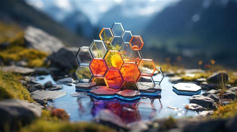 Premium Photo A Colorful Wall Of Hexagonal Colored Glass Blocks