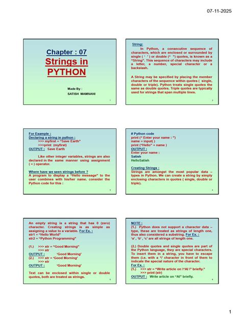 Ch 07 Strings In Python Part 01 Pdf String Computer Science