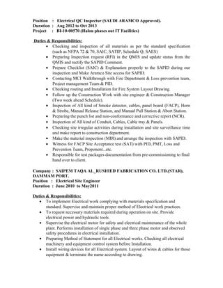 Electrical QA QC Engineer DOC Civil Engineering Industry Industries