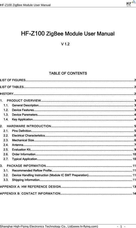 High Flying Electronics Technology HF Z100 Zigbee Module User Manual Manual