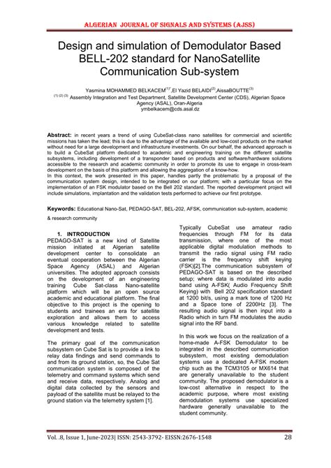Pdf Design And Simulation Of Demodulator Based Bell 202 Standard For Nanosatellite