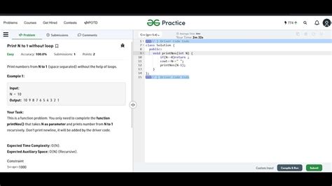 Print N To 1 Without Loop Gfg Print N To 1 Without Loop Youtube