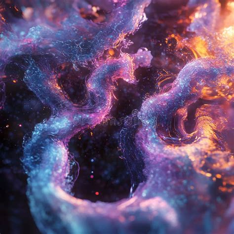 Abstract Cosmic Nebula Glowing Fluid Swirls Galaxy Design Stock