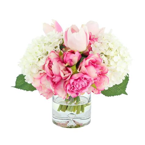 Creative Displays Inc Peonies Tulips And Hydrangeas In Glass Vase