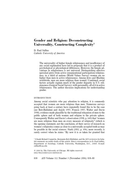 Gender And Religion Deconstructing Universality Constructing