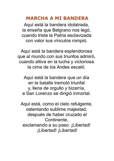 A Poem Written In Spanish With The Words March Mi Bandera And An Orange