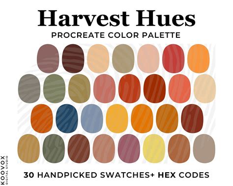 Fall Color Palette For Procreate Warm Fall Procreate Swatches Hex Codes Soft Autumn Color