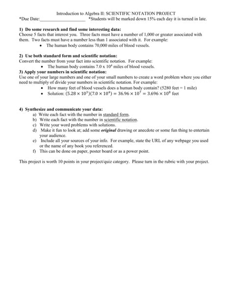 Algebra Ii Scientific Notation Project Assignment