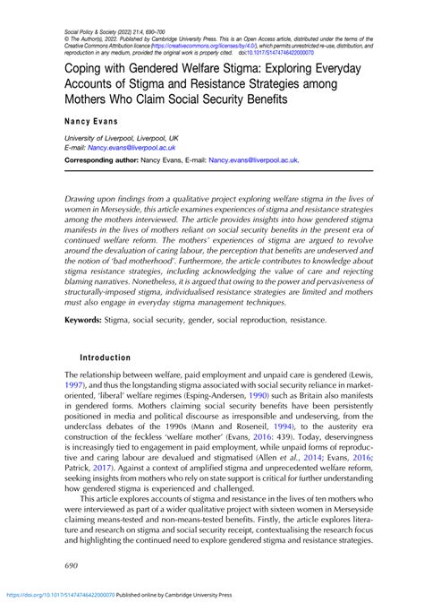 Pdf Coping With Gendered Welfare Stigma Exploring Everyday Accounts