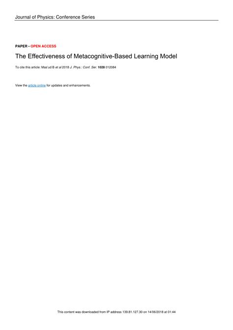 Pdf The Effectiveness Of Metacognitive Based Learning Model