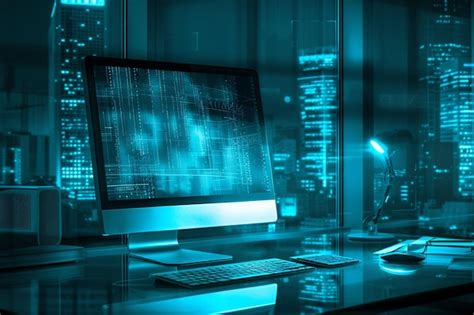 Premium Photo Computer On Abstract Desktop With Abstract Technology