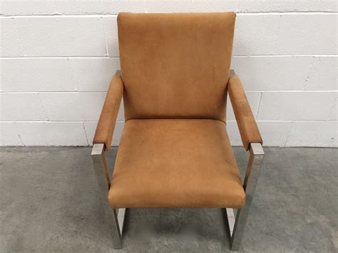 Sublime Ralph Lauren Polo Square Armchair In Tan Suede And Chrome