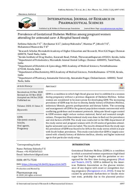 Pdf Prevalence Of Gestational Diabetes Mellitus Among Pregnant Women