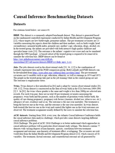 Causal Inference Benchmarking Datasets Pdf Confounding Dependent