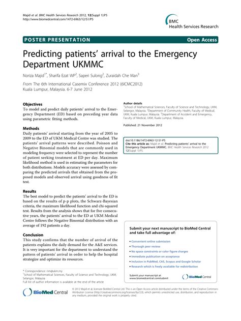 Pdf Predicting Patients Arrival To The Emergency Department Ukmmc