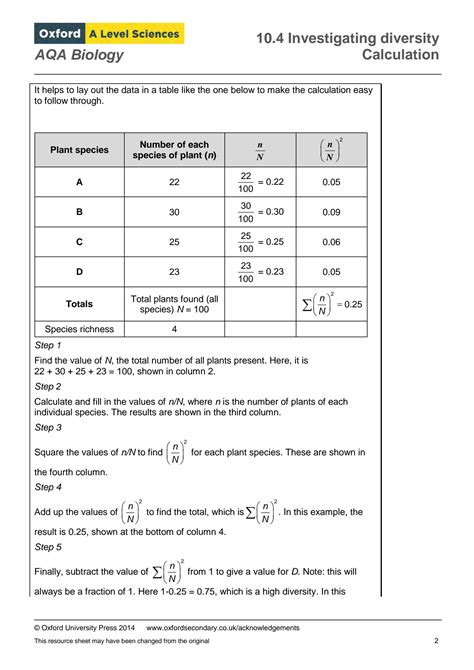 Solution Species Diversity Index Calculating Sheet And Answer Studypool