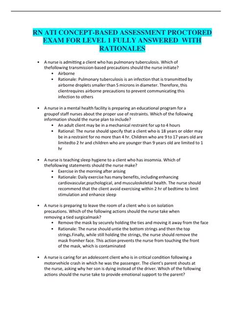 Rn Ati Concept Based Assessment Proctored Exam For Level 1 Fully