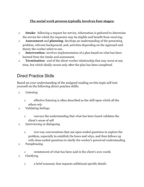 4 Stages Of Social Work Process The Social Work Process Typically Involves Four Stages O