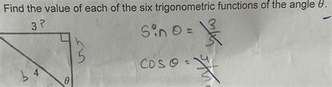 [answered] Find The Value Of Each Of The Six Trigonometric Functions Of