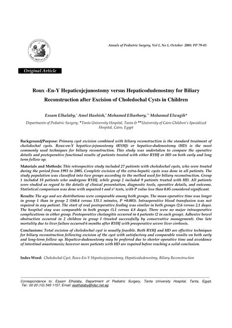 Pdf Roux En Y Hepaticojejunostomy Versus Hepaticodudenostmy For Biliary Reconstruction After