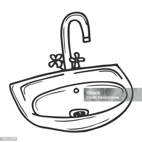 화장실 세면대 손으로 그린 윤곽선 낙서 아이콘입니다 인쇄 웹 모바일 및 인포그래픽을 위한 싱크 벡터 스케치 그림은 흰색 배경에
