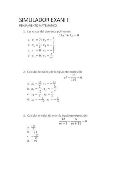 SIMULADOR EXANI II EXANI II Examen de admisión uDocz