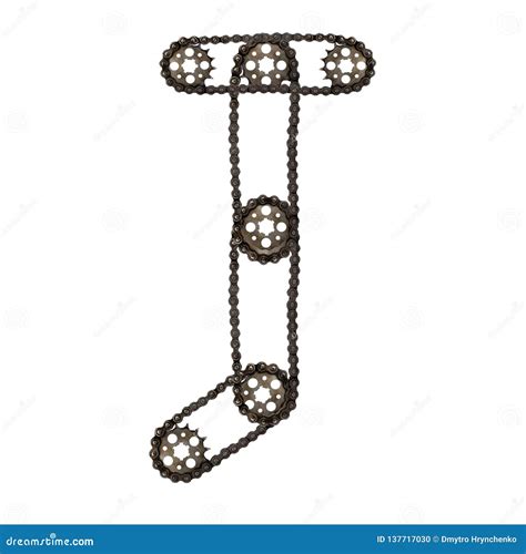 Steampunk Font Letter J From Chain Gear Elements Tires Reflectors