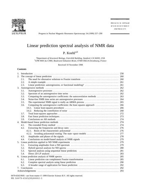 Pdf Linear Prediction Spectral Analysis Of Nmr Data · Linear
