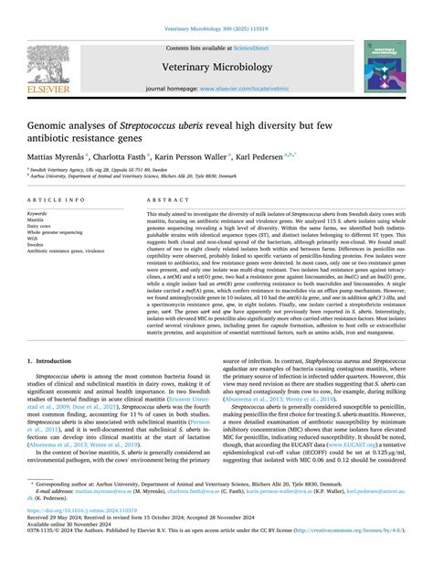 Pdf Genomic Analyses Of Streptococcus Uberis Reveal High Diversity But Few Antibiotic