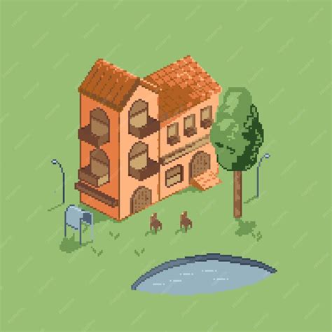 아이소메트릭 픽셀 글램핑 그림 무료 벡터