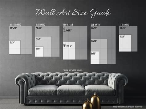 Editable Moody Upscale Wall Art Size Guide Frame Size Chart Canvas