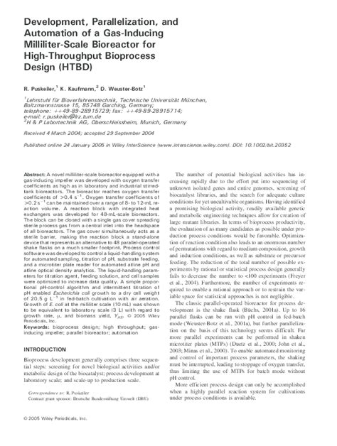 Pdf Development Parallelization And Automation Of A Gas Inducing Milliliter Scale Bioreactor
