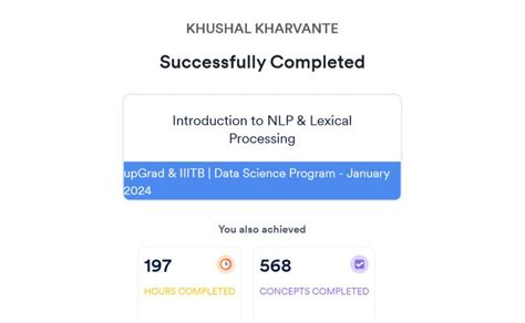Completed Introduction To Nlp And Lexical Processing On Upgrad Khushal