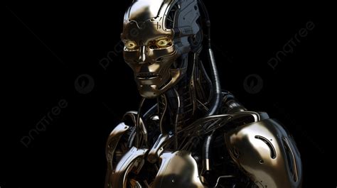 검정색 배경에 대해 우아하게 격리된 3d로 렌더링된 사이보그 인공 지능 로봇 인간형 3d 로봇 사이보그 배경 일러스트 및