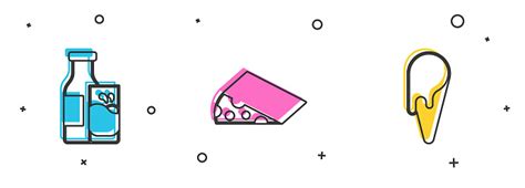 와플 콘 아이콘에 병 우유와 유리 치즈와 아이스크림을 설정합니다 벡터 0명에 대한 스톡 벡터 아트 및 기타 이미지 0명 거품 내기 다중 색상 Istock