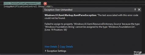 Fix UWP App Error Windows UI Xaml Markup XamlParseException Windows